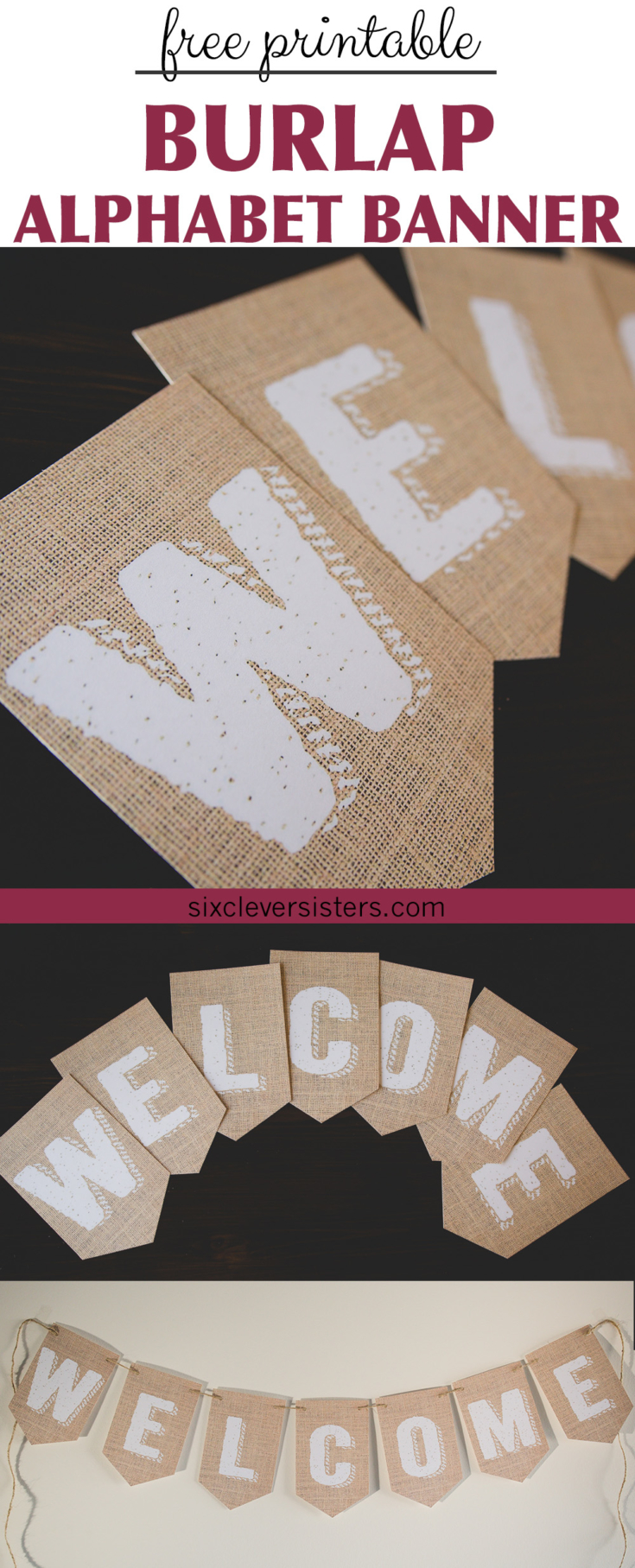 Printable Burlap Banner - Six Clever Sisters
