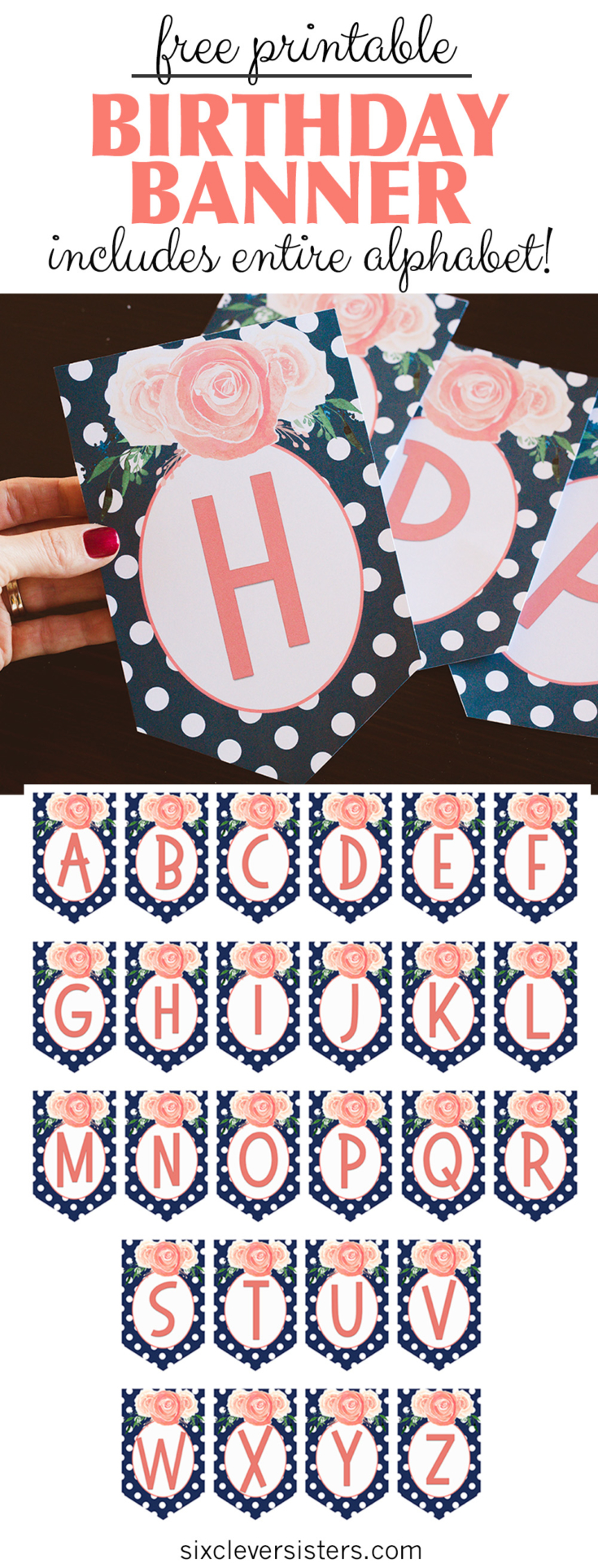 FREE PRINTABLE Happy Birthday Banner and Alphabet - Six Clever Sisters