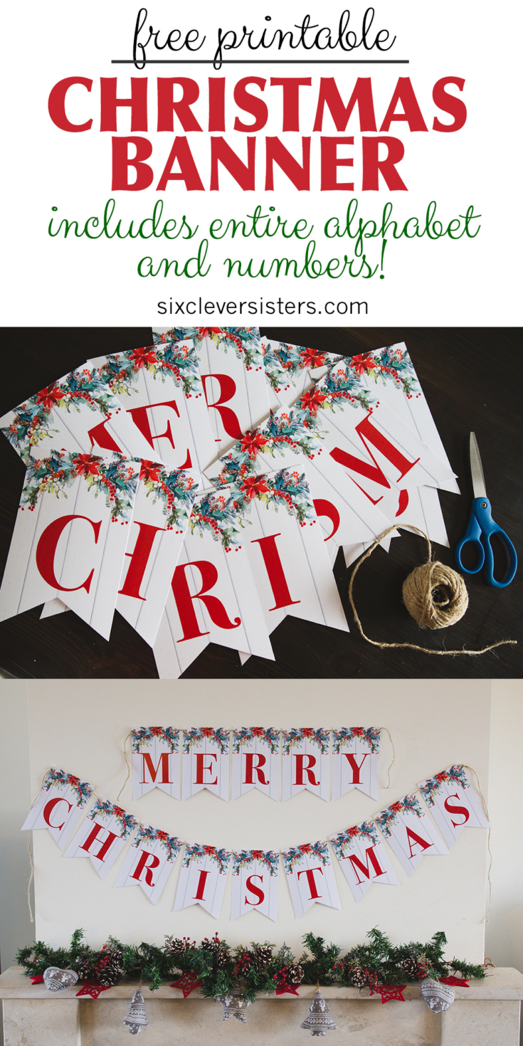 Printable Merry Christmas Banner - Six Clever Sisters