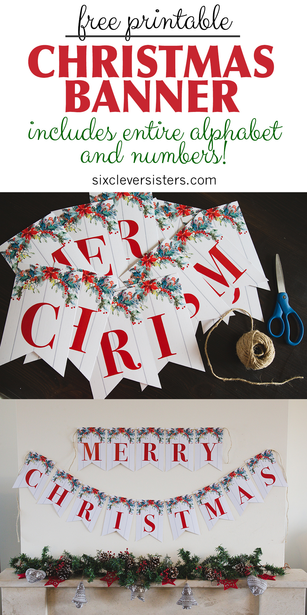 Printable Merry Christmas Banner – Six Clever Sisters
