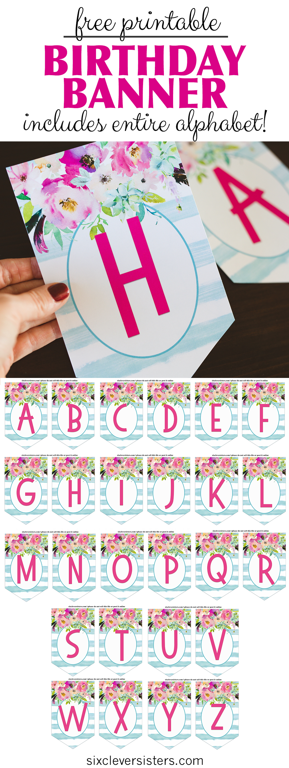 FREE PRINTABLE Happy Birthday Banner and Alphabet - Six Clever Sisters