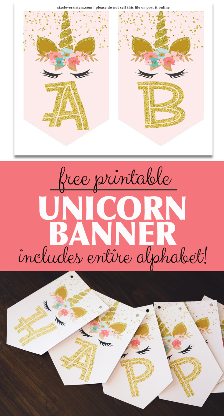 Unicorn Banner Free Printable! (pink & gold unicorn banner!)