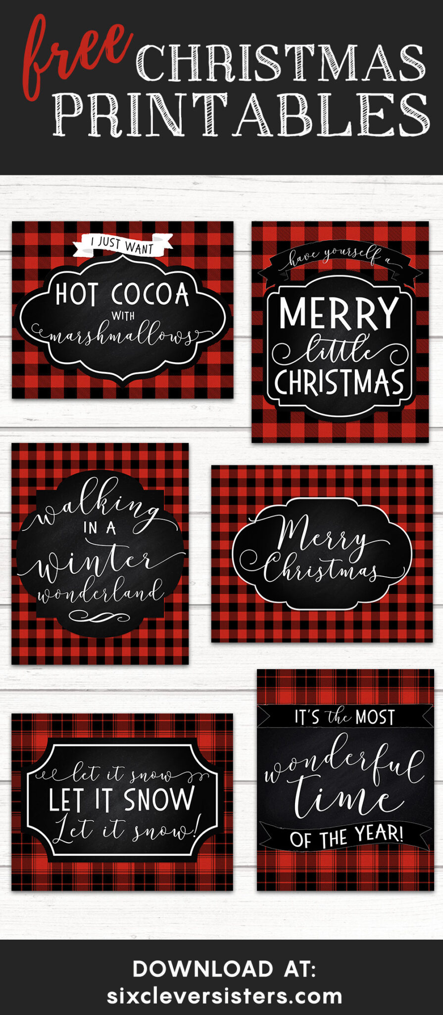 6 FREE Red Buffalo Plaid Check Christmas Printables - Six Clever Sisters