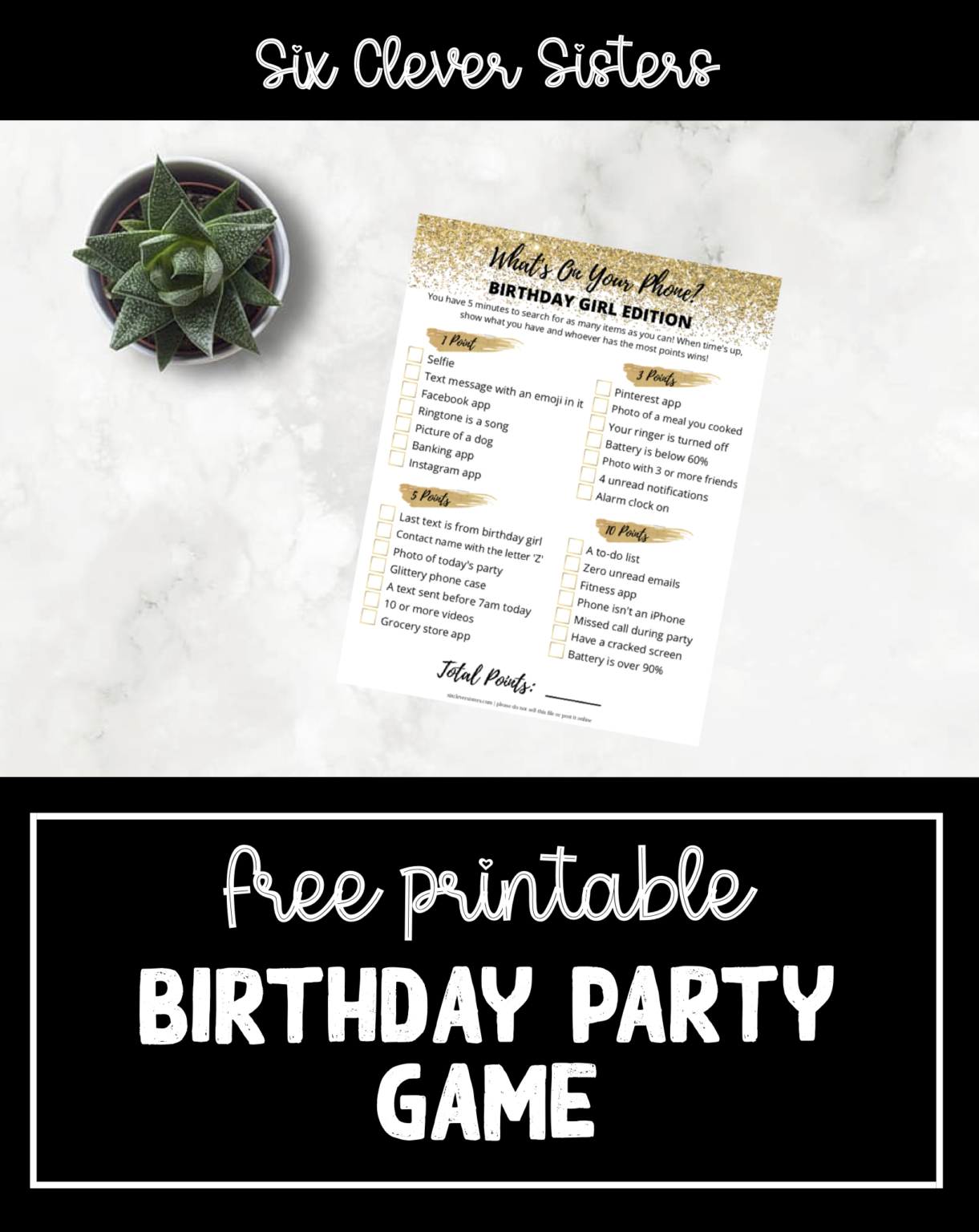 What's On Your Phone {Free Printable Birthday Game} - Six Clever Sisters