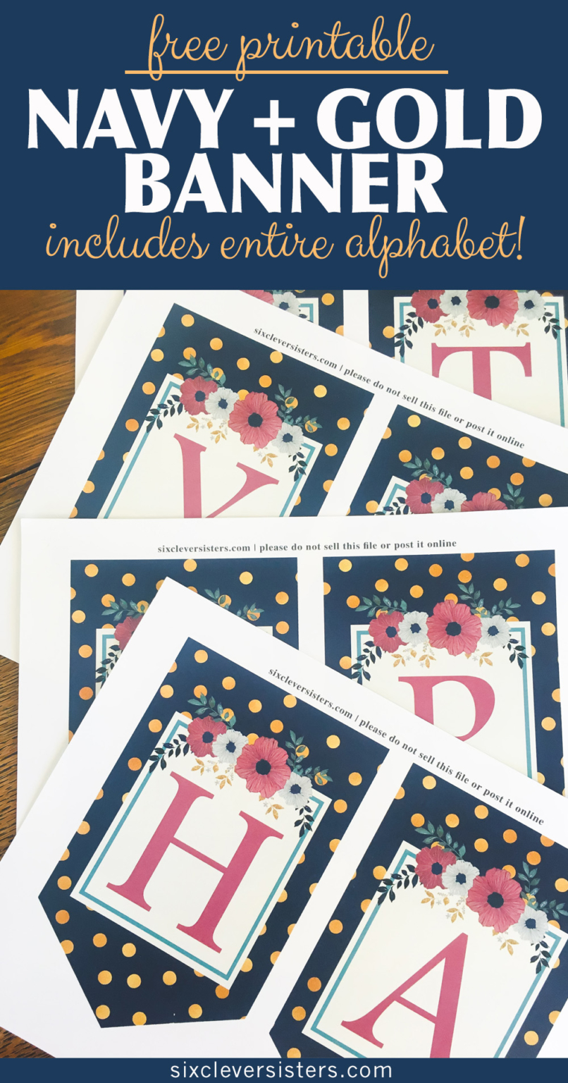 Free Printable Birthday Banner in Navy Blue - Six Clever Sisters