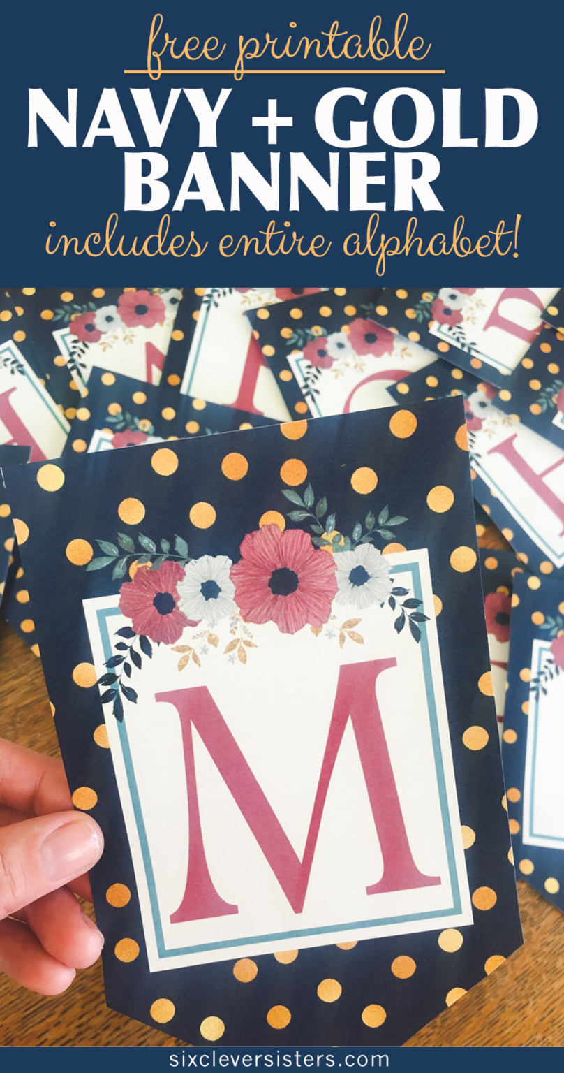 Free Printable Birthday Banner in Navy Blue - Six Clever Sisters