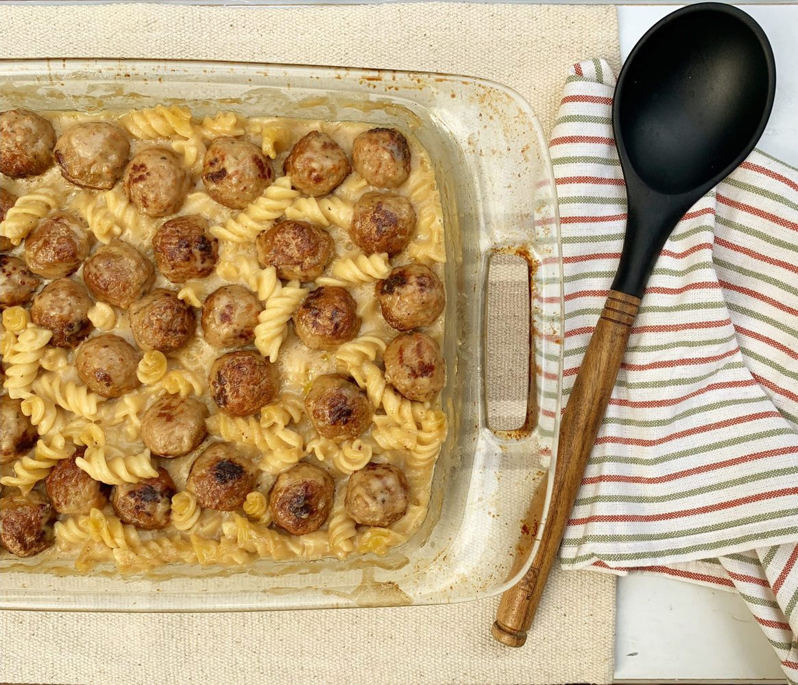 Swedish Meatball Pasta Bake - Six Clever Sisters