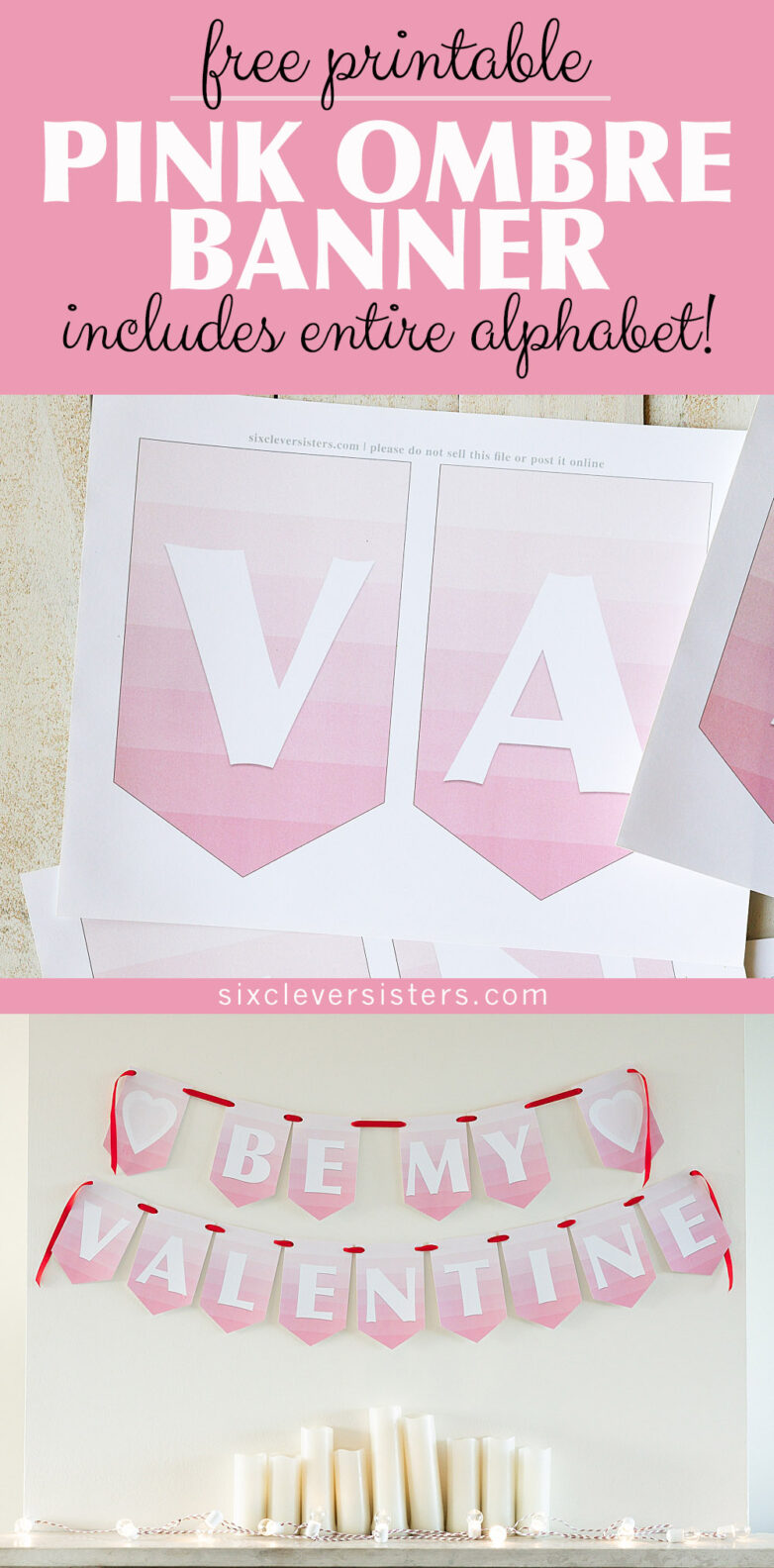 Free Printable Banner Letters - PINK OMBRE - Six Clever Sisters