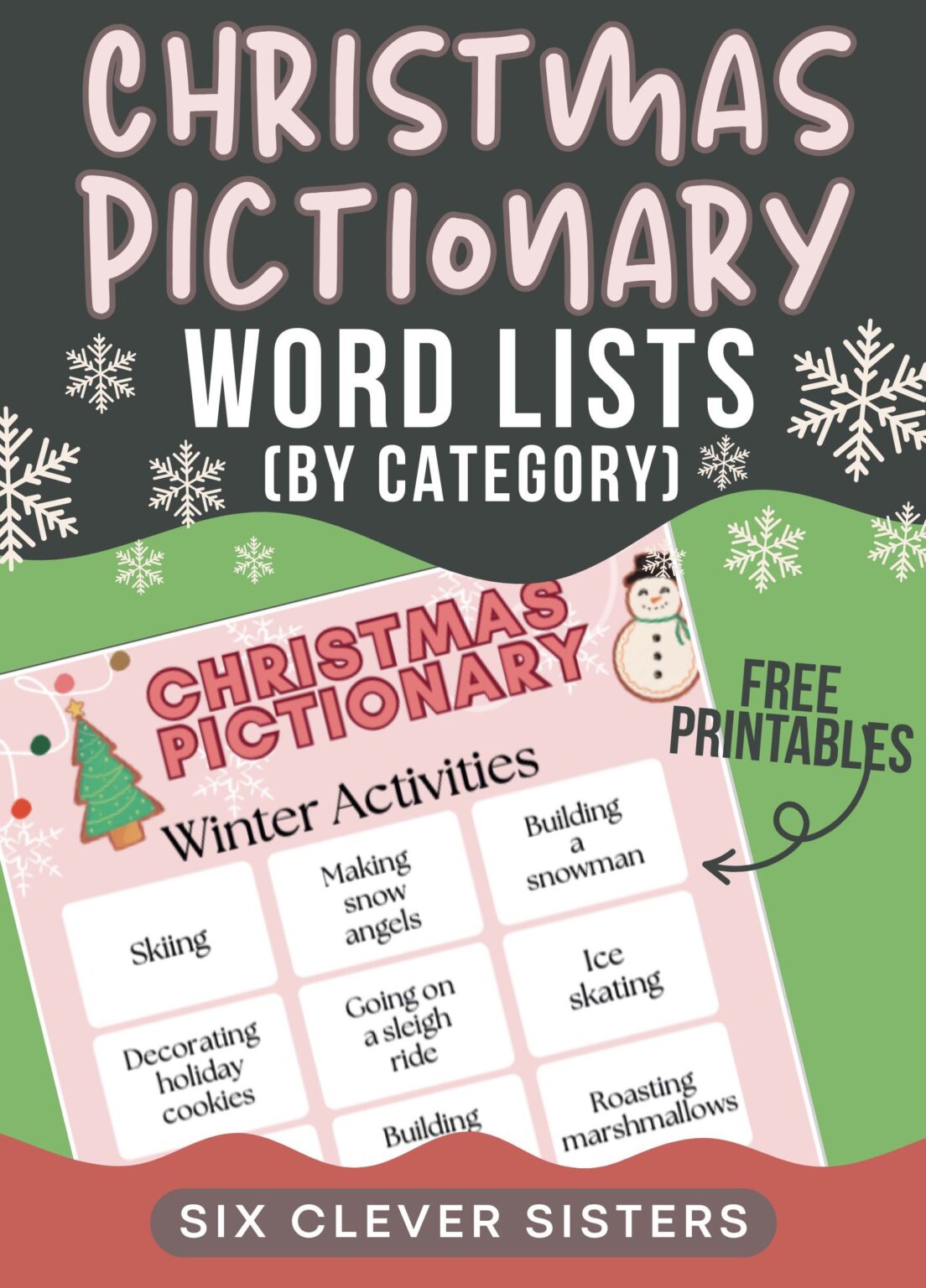 Free Printable Christmas Pictionary Word Lists - Six Clever Sisters